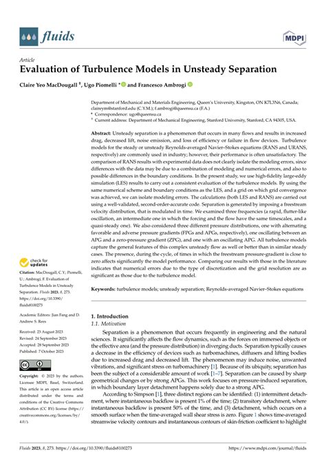 Pdf Evaluation Of Turbulence Models In Unsteady Separation