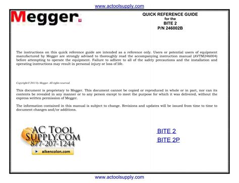 Megger Bite 2 Quick Reference Guide