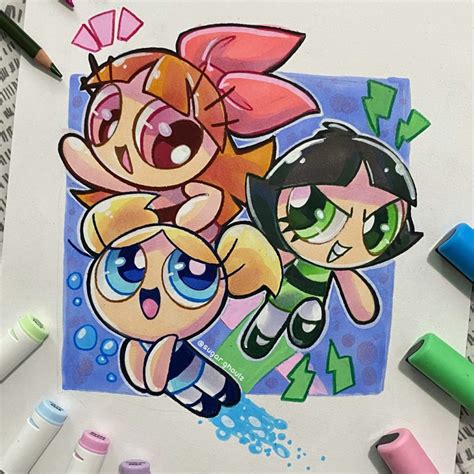Powerpuff Girls Drawing With Color