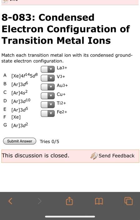 Solved 8 083 Condensed Electron Configuration Of Transition Metal