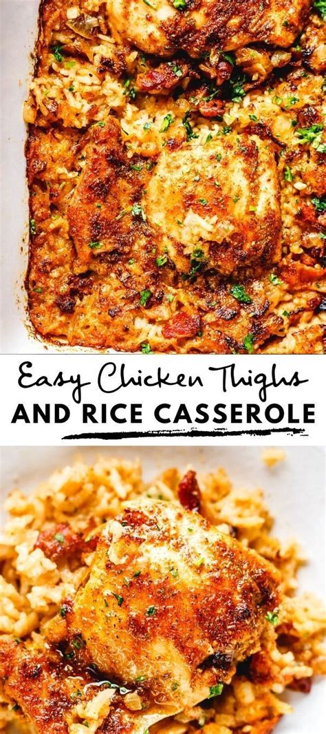Easy Chicken Thighs And Rice Casserole Chicken Thigh Recipes Baked