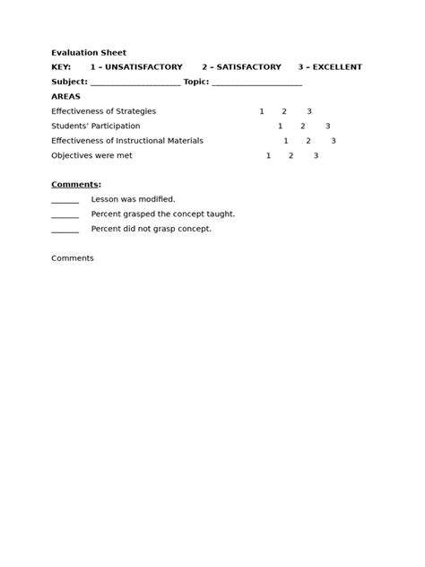 Evaluation Sheet Pdf
