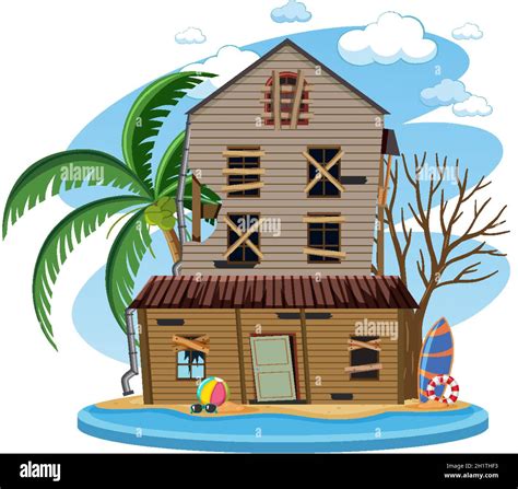 Abandon House On Deserted Island Illustration Stock Vector Image And Art