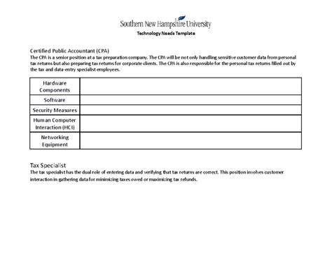 Technology Needs Template For Cpa Tax Specialist And Data Entry Roles