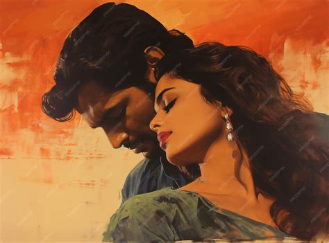 Premium Psd Filmy Poster Style Illustration Of A Couple In A Loving