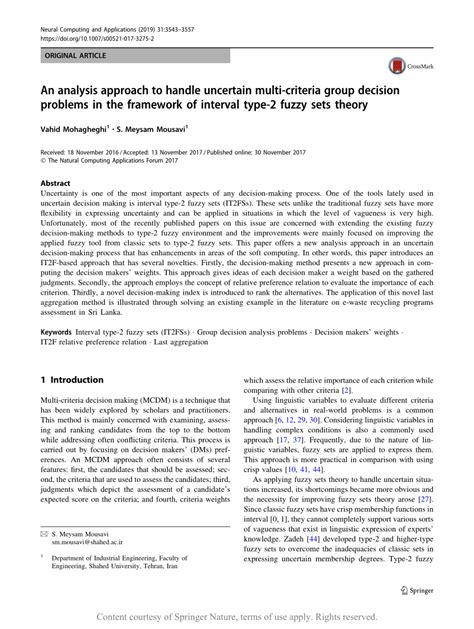 An Analysis Approach To Handle Uncertain Multi Criteria Group Decision Problems In The Framework