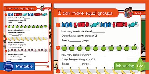Grade 1 Mathematics Making Equal Groups Activity Sheet