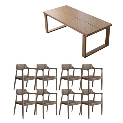 Brishher Nordic Rectangular All Solid Wood Dining Table Set Rectangular