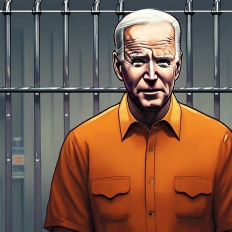 Joe Biden In An Orange Jumpsuit In A Jail Cell Looking Out Through The