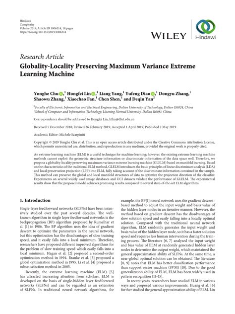 Pdf Globality Locality Preserving Maximum Variance Extreme Learning Machine
