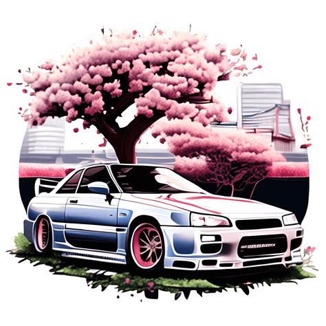 Japanese Nissan Gtr R34 Sports Car With Cherry Blossom Background