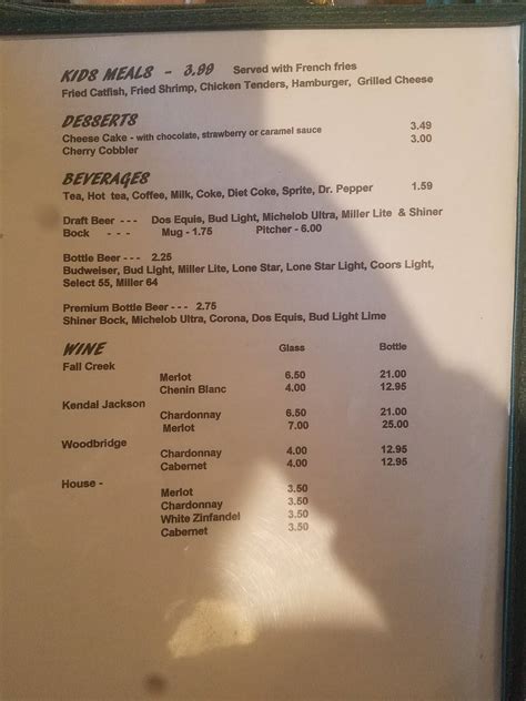 Menu At On Deck Restaurant Brenham