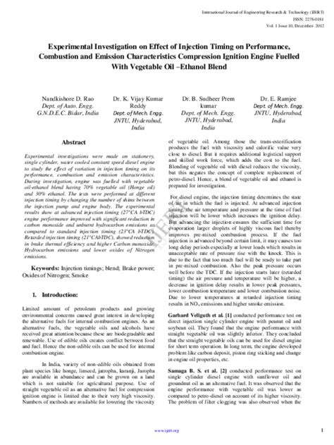 Pdf Ijert Experimental Investigation On Effect Of Injection Timing On