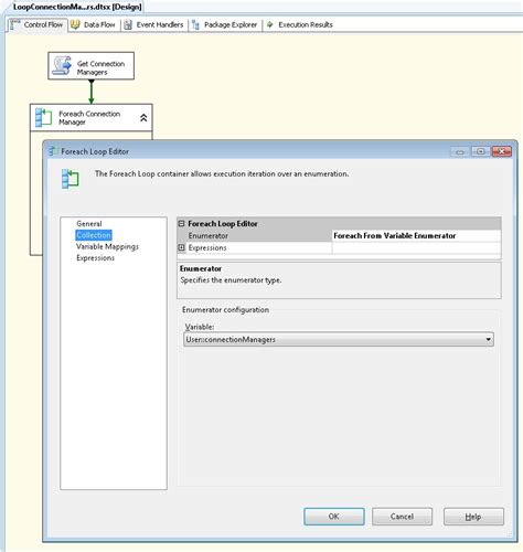 Microsoft SQL Server Integration Services: Loop through all connection managers