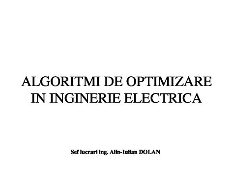 Algoritmi De Optimizare In Inginerie Electrica Curs Aidolan