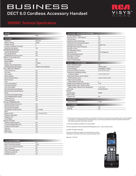 Rca 25055re1 Specification Sheet 25255 Sell