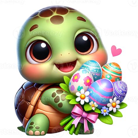 Cute Turtle Holding Colorful Easter Eggs And Flowers Easter Clipart Cartoon Easter Cartoon