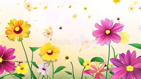 Animated Colorful Flowers Swaying Gently In The Breeze Small White