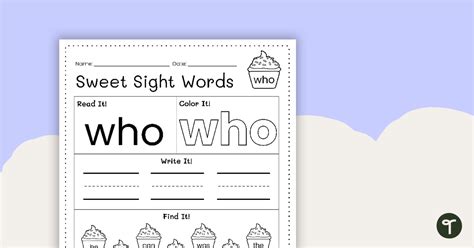Sweet Sight Words Worksheet Who Teach Starter Worksheets Library
