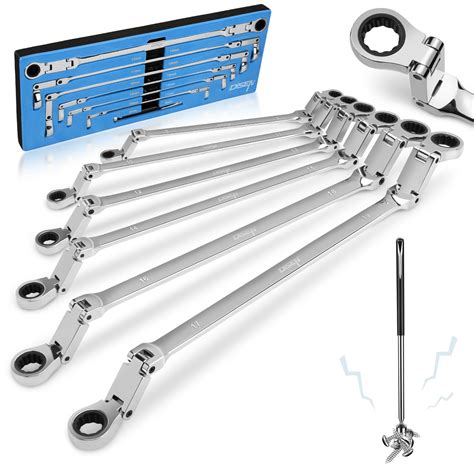 Disen Double Jointed Extra Long Flex Head Ratchet Wrench Set 6 Pcs