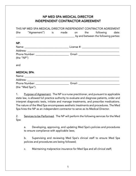 Nurse Practitioner Medical Director Contract Np Med Spa Director
