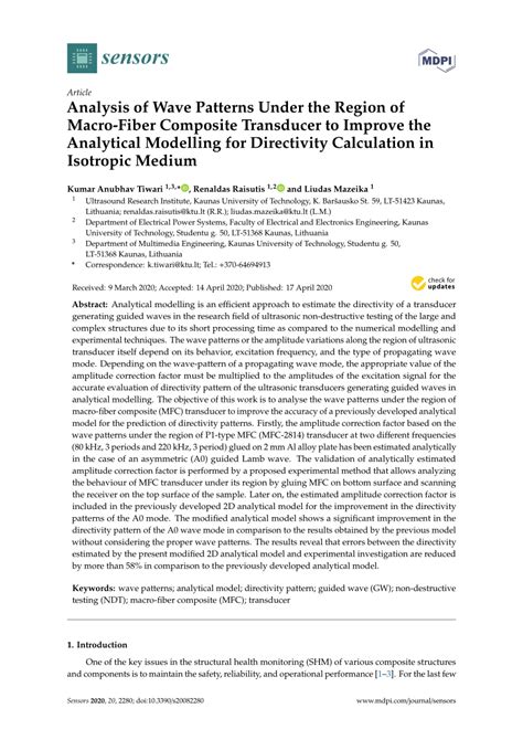 Pdf Analysis Of Wave Patterns Under The Region Of Macro Fiber Composite Transducer To Improve