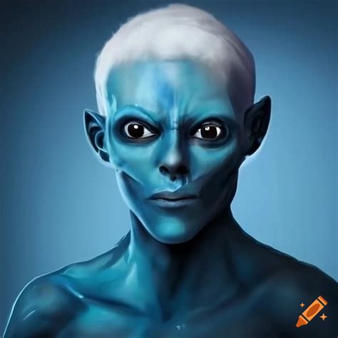 Illustration Of A Blue Skinned Alien Man With White Hair