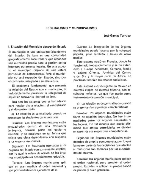Lectura Federalismo Y Municipalismo José Gamas Torruco Pdf