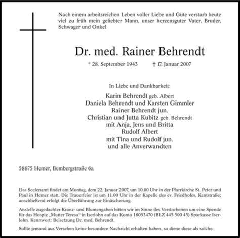 Traueranzeigen Von Rainer Behrendt Trauer In Nrwde