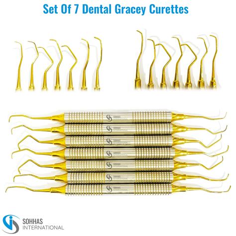 Gracey Curette Set Of 7 With Gold Hollow Handles Premium Periodontal