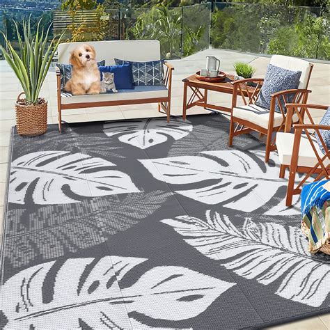 Garvee 9x12 Outdoor Reversible Mat Modern Plastic Straw Area Rug