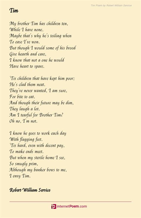 Tim Poem By Robert William Service Tim Poem By Robert William Service