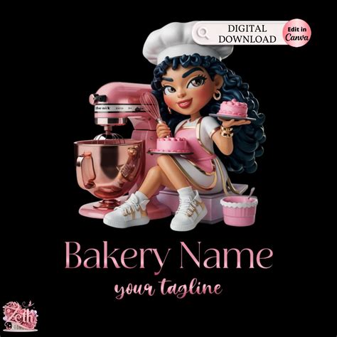 Chibi Girl Bakery Logo Chibi Baking Logo Stylish Custom Pastry Logo