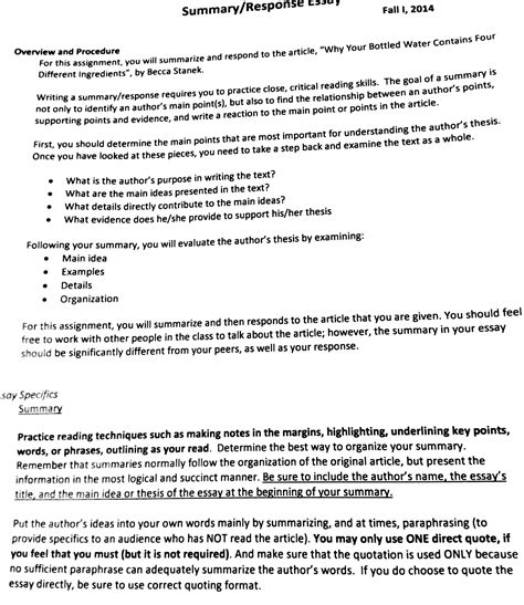 Summary Response Essay Example