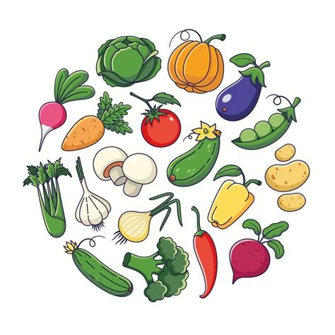 Premium Vector Cute Vegetables Set In Cartoon Style Outline