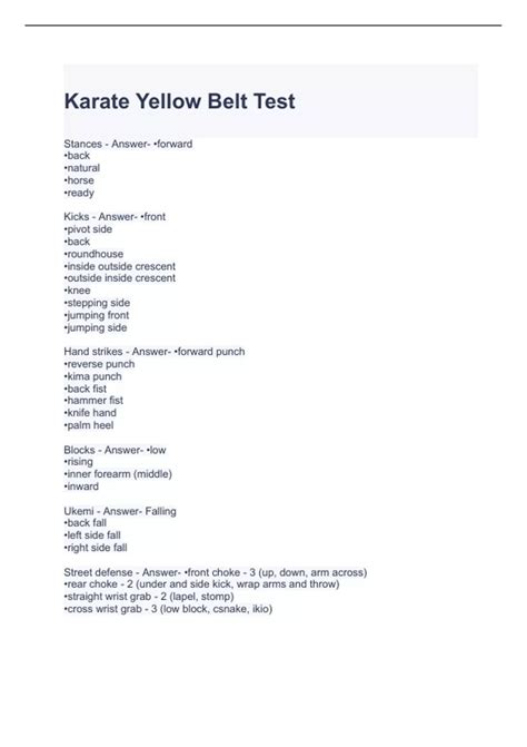 Karate Yellow Belt Test With Complete Solutions Karate Stuvia Us