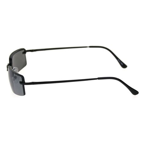 Mens Spring Hinge Narrow Rectangular Rimless Classy Metal Rim