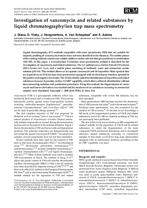 Pdf Investigation Of Vancomycin And Related Substances By Liquid