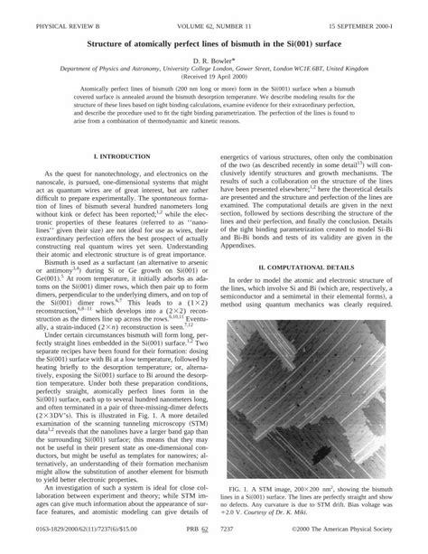 Pdf Structure Of Atomically Perfect Lines Of Bismuth In The Si001