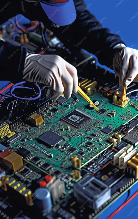 Premium Ai Image Generative Ai Fixing Microcircuit With Soldering Iron