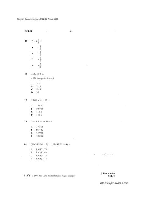 Pra Upsr Maths Paper 1 Jpn Selangor Pdf