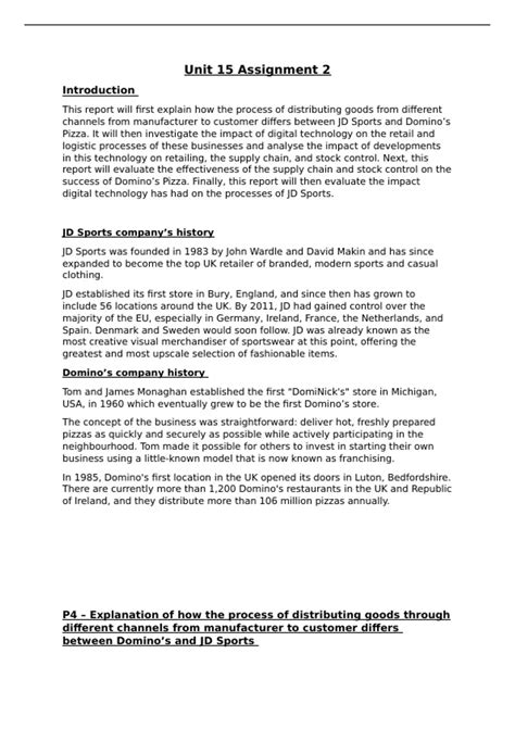 Unit 15 Assignment 2 Pearson Level 3 Btec Business Unit 15 Investigating Retail Business
