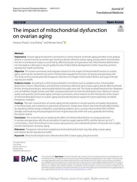 Pdf The Impact Of Mitochondrial Dysfunction On Ovarian Aging