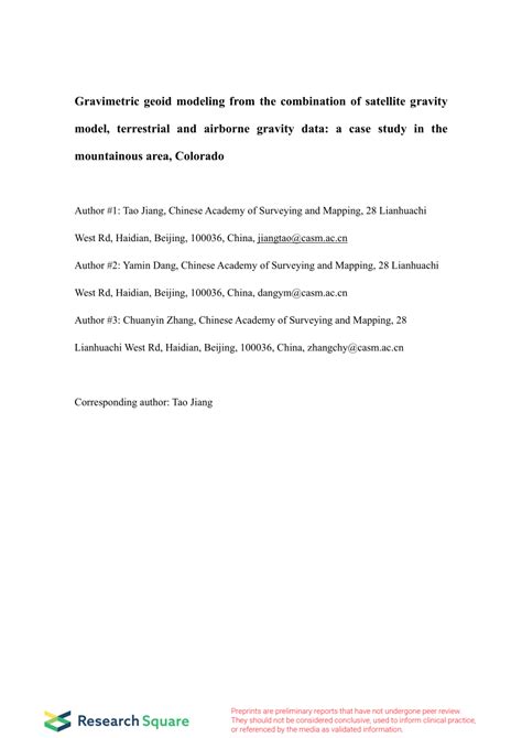 Pdf Gravimetric Geoid Modeling From The Combination Of Satellite Gravity Model Terrestrial