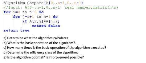 Solved Algorithm Compare A 0n−10n−1 Iinput