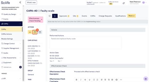 Capa Effectiveness Check Pending Status Scilife