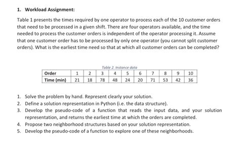 1 Workload Assignment Table 1 Presents The Times