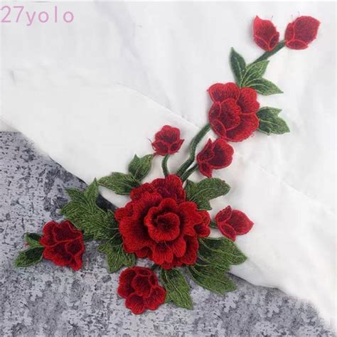 Yolo Patch Diy Elegant Exquisite Badge Trimmings Garment Sewing Rose Peony Embroidery Shopee