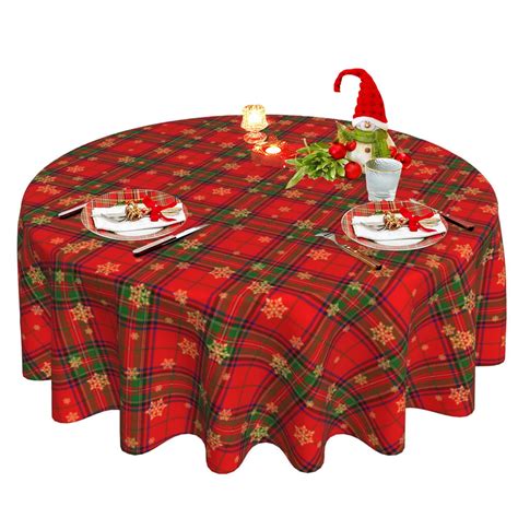 Christmas Tablecloth Red Green Buffalo Plaid Round Tablecloth 60 Inch