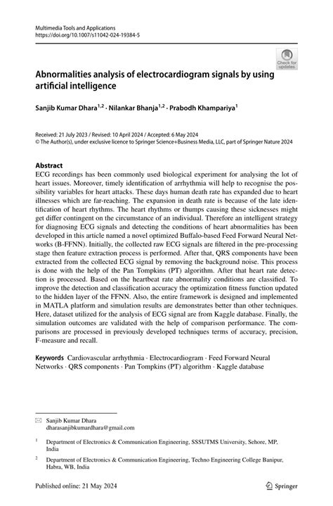 Pdf Abnormalities Analysis Of Electrocardiogram Signals By Using